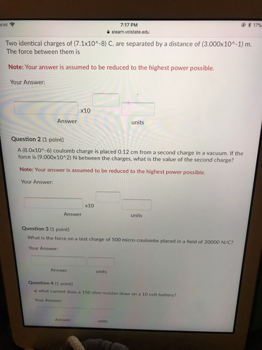Solved 7:17 PM elearn.volstate.edu rint Two identical | Chegg.com