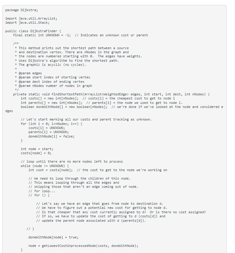 Solved In this assignment, complete the Dijkstra Algorithm | Chegg.com