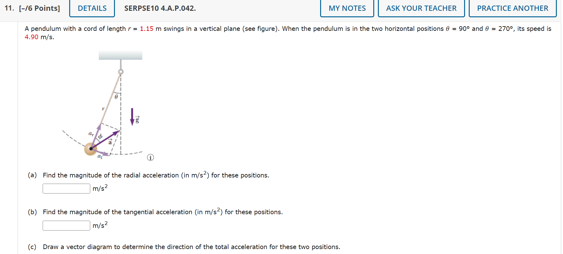 Solved A pendulum with a cord of length r=1.15 m swings in a | Chegg.com