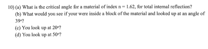 Solved (a) What is the critical angle for a material of | Chegg.com