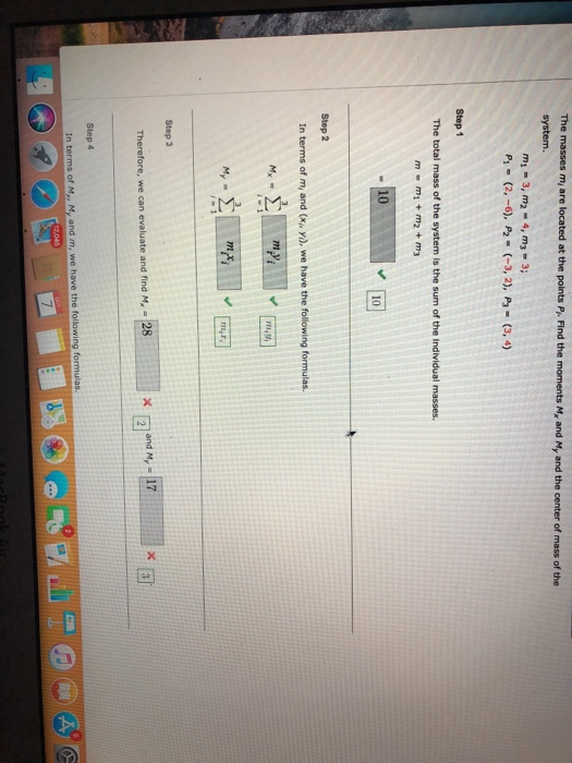 Solved The masses mi are M, and My and the center of mass of | Chegg.com