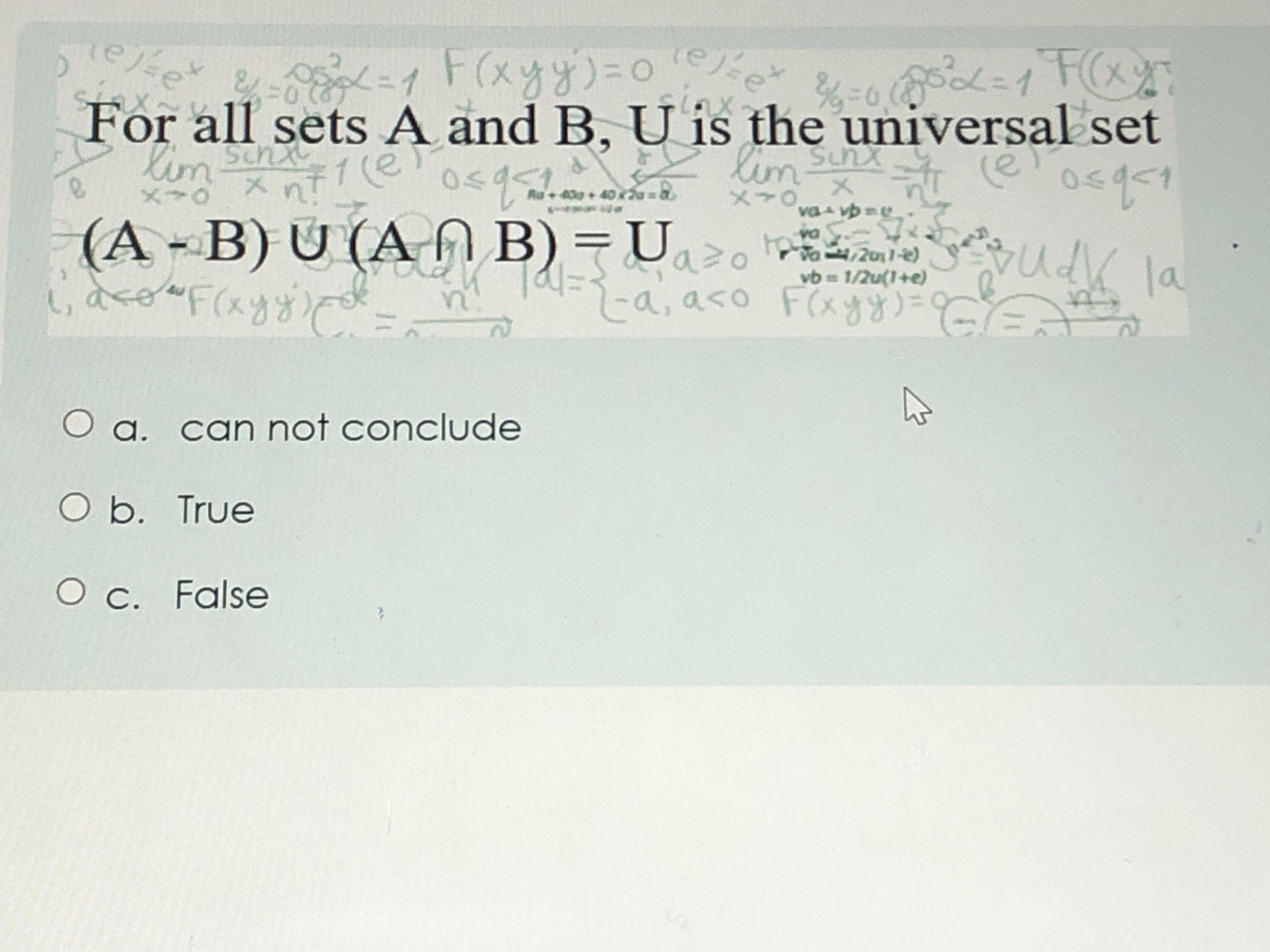 Solved For all sets A and B,U ﻿is the universal | Chegg.com