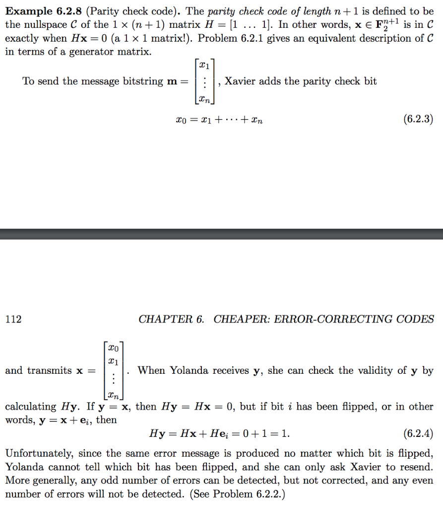 Solved Example 6.2.8 (Parity check code). The parity check | Chegg.com