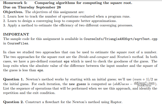 Solved Homework 5: Comparing algorithms for computing the | Chegg.com