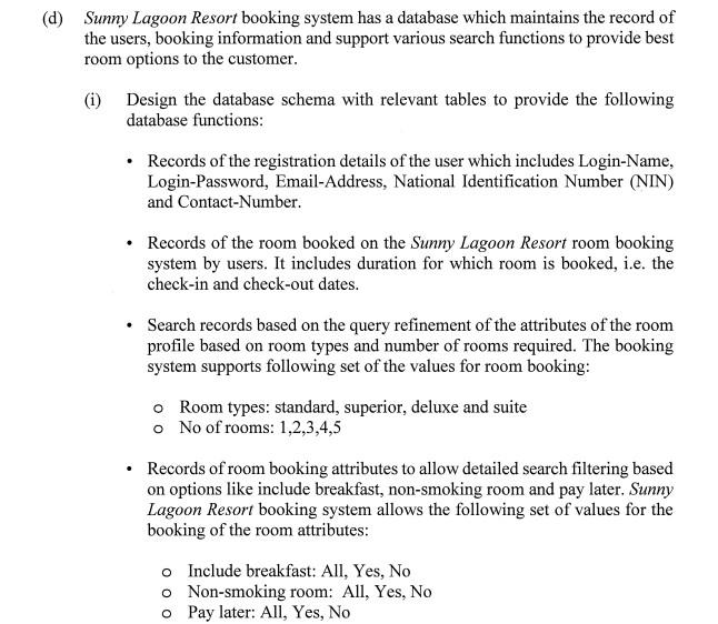 Solved nny Lagoon Resort booking system has a database which | Chegg.com