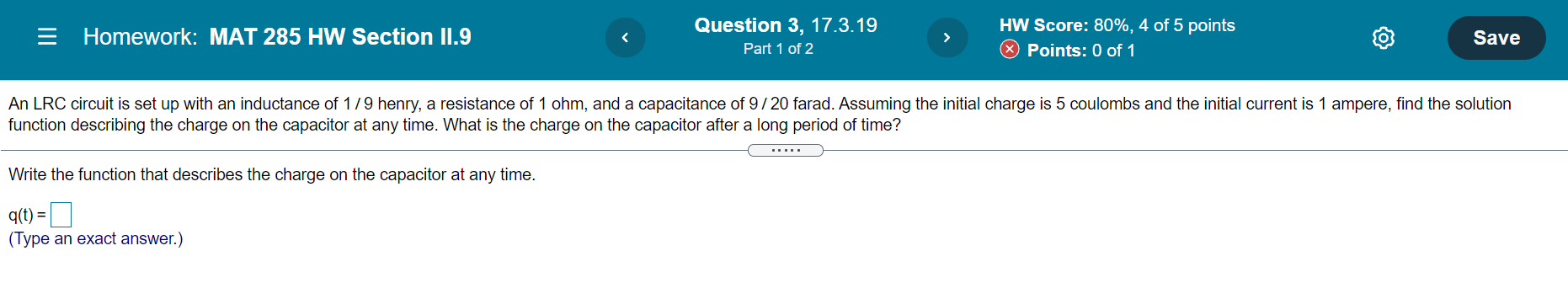 Solved = Homework: MAT 285 HW Section 11.9 Question 3, | Chegg.com