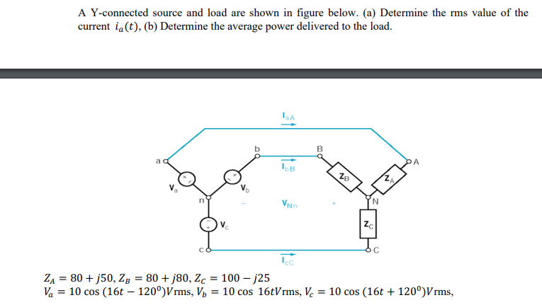 Solved A Y-connected source and load are shown in figure | Chegg.com
