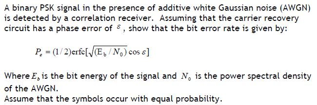 Solved A binary PSK signal in the presence of additive white | Chegg.com