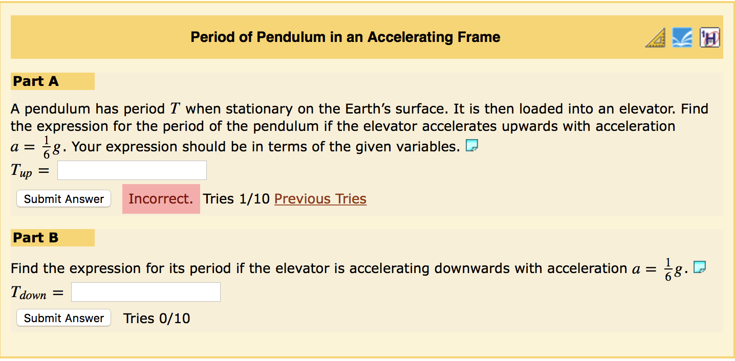 Solved Period of Pendulum in an Accelerating Frame AZH Part | Chegg.com
