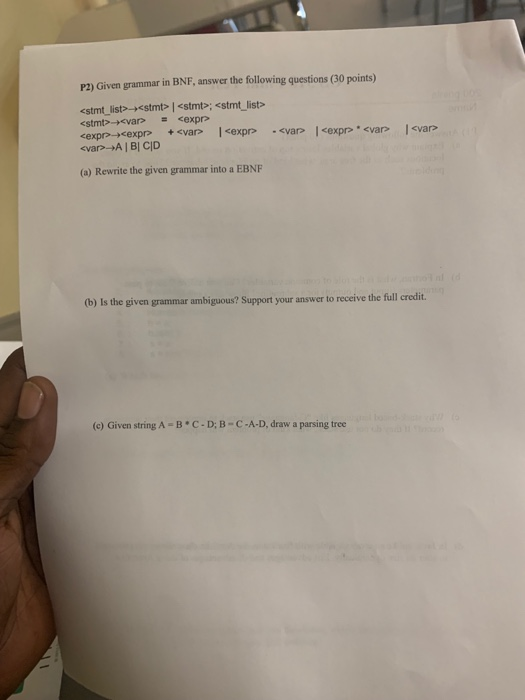 Solved P2) Given grammar in BNF, answer the following | Chegg.com