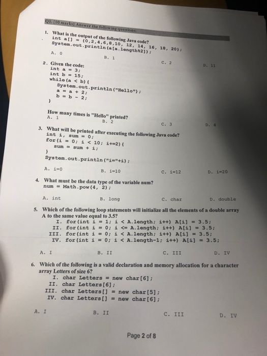Solved 1. What is the output of the following Java code? int | Chegg.com