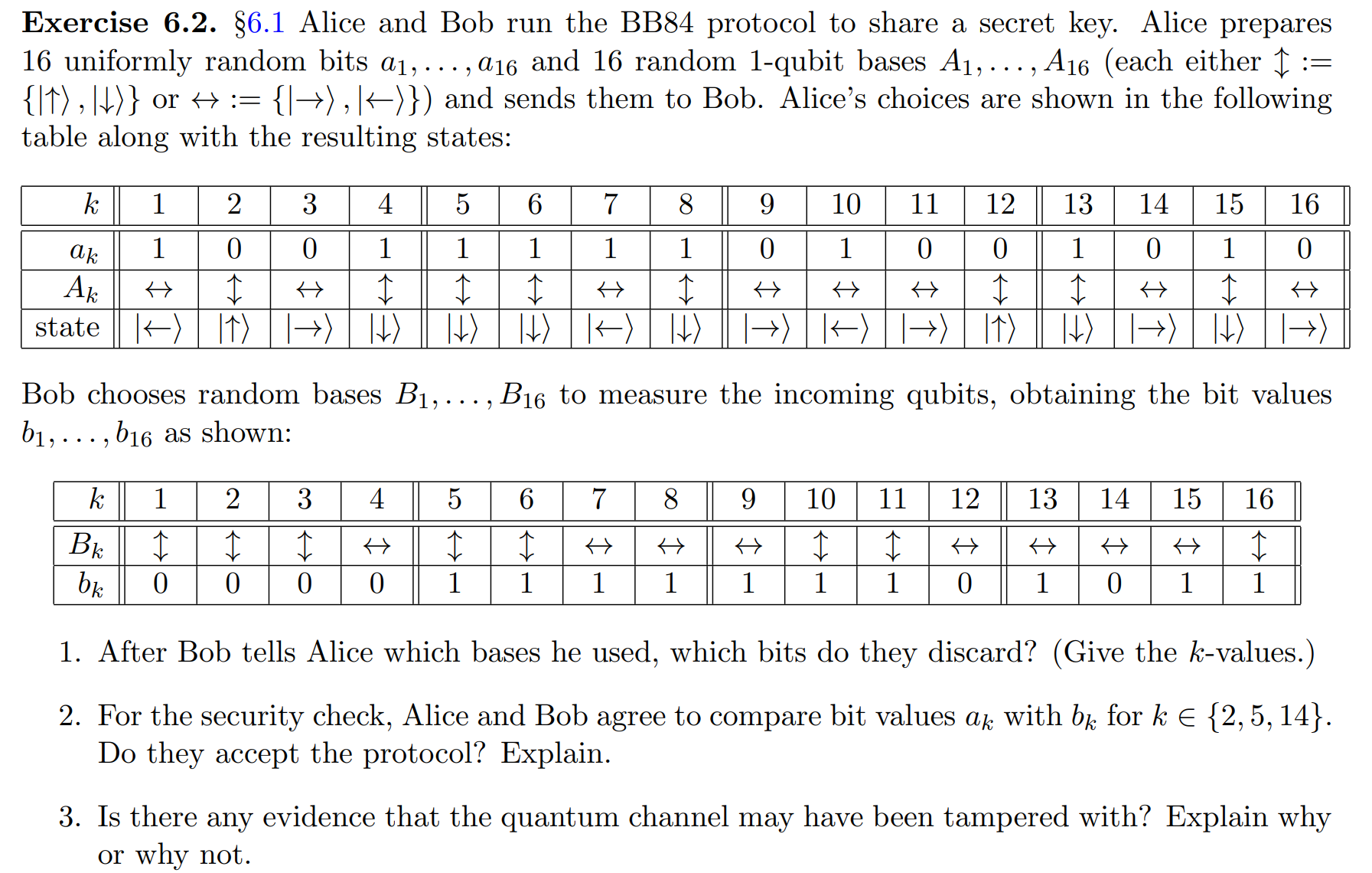 Solved Exercise 6.2. §6.1 Alice and Bob run the BB 84 | Chegg.com
