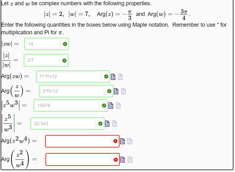 Solved Let z and w be complex numbers with the following | Chegg.com