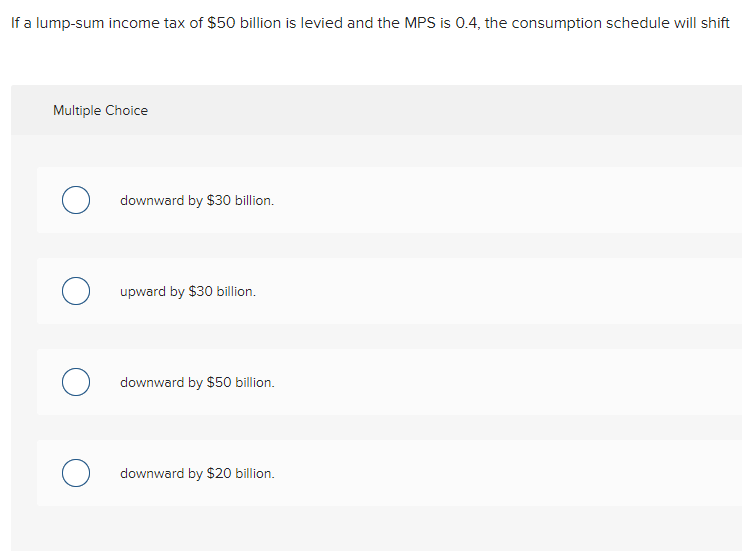Solved If a lump-sum income tax of $50 billion is levied and | Chegg.com