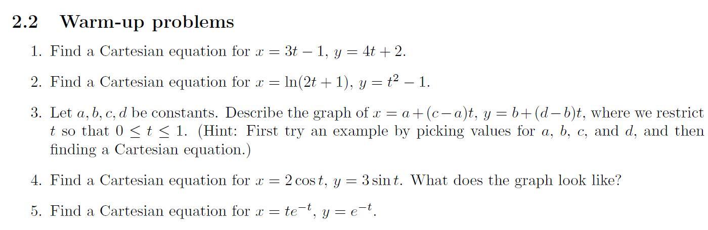 Solved 2.2 Warm-up problems 1. Find a Cartesian equation for | Chegg.com