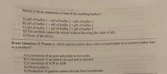 Solved 30. Three buffers are made by combining a 1 M | Chegg.com