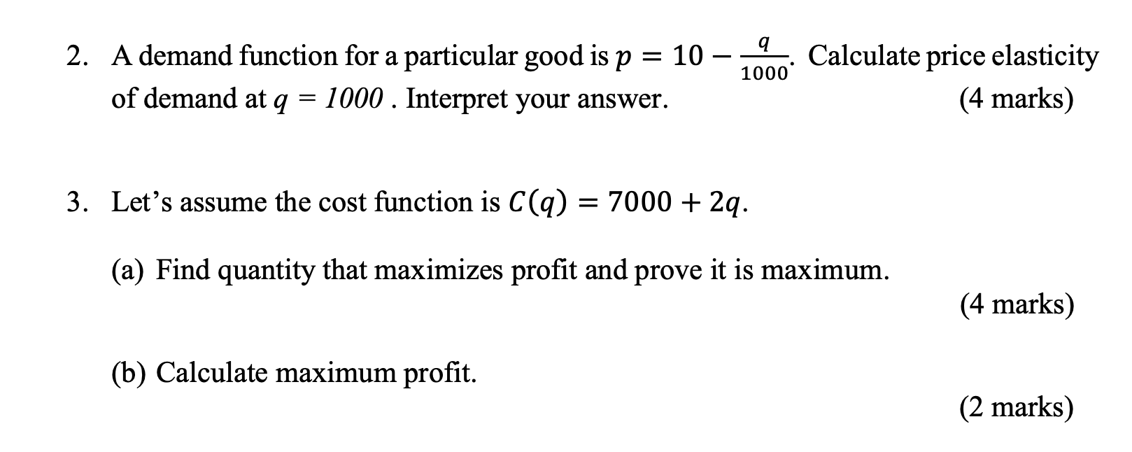 Solved 2. A demand function for a particular good is | Chegg.com