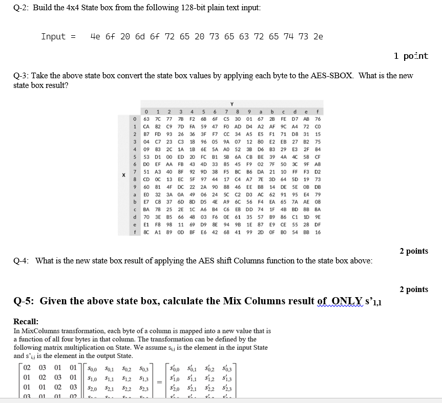 Build the 4x4 ﻿State box from the following 128-bit | Chegg.com