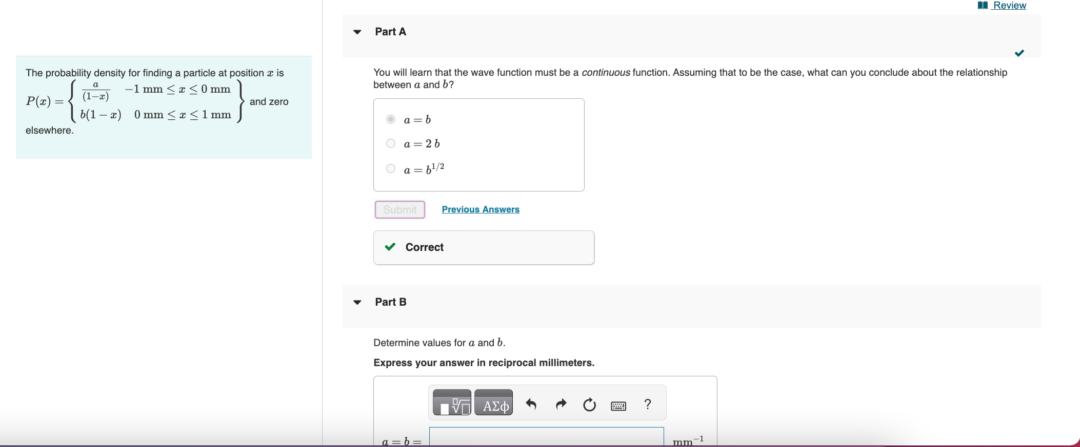 Solved The probability density for finding a particle at | Chegg.com