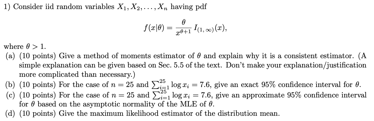 Solved 1) Consider iid random variables X1, X2, ..., Xn | Chegg.com