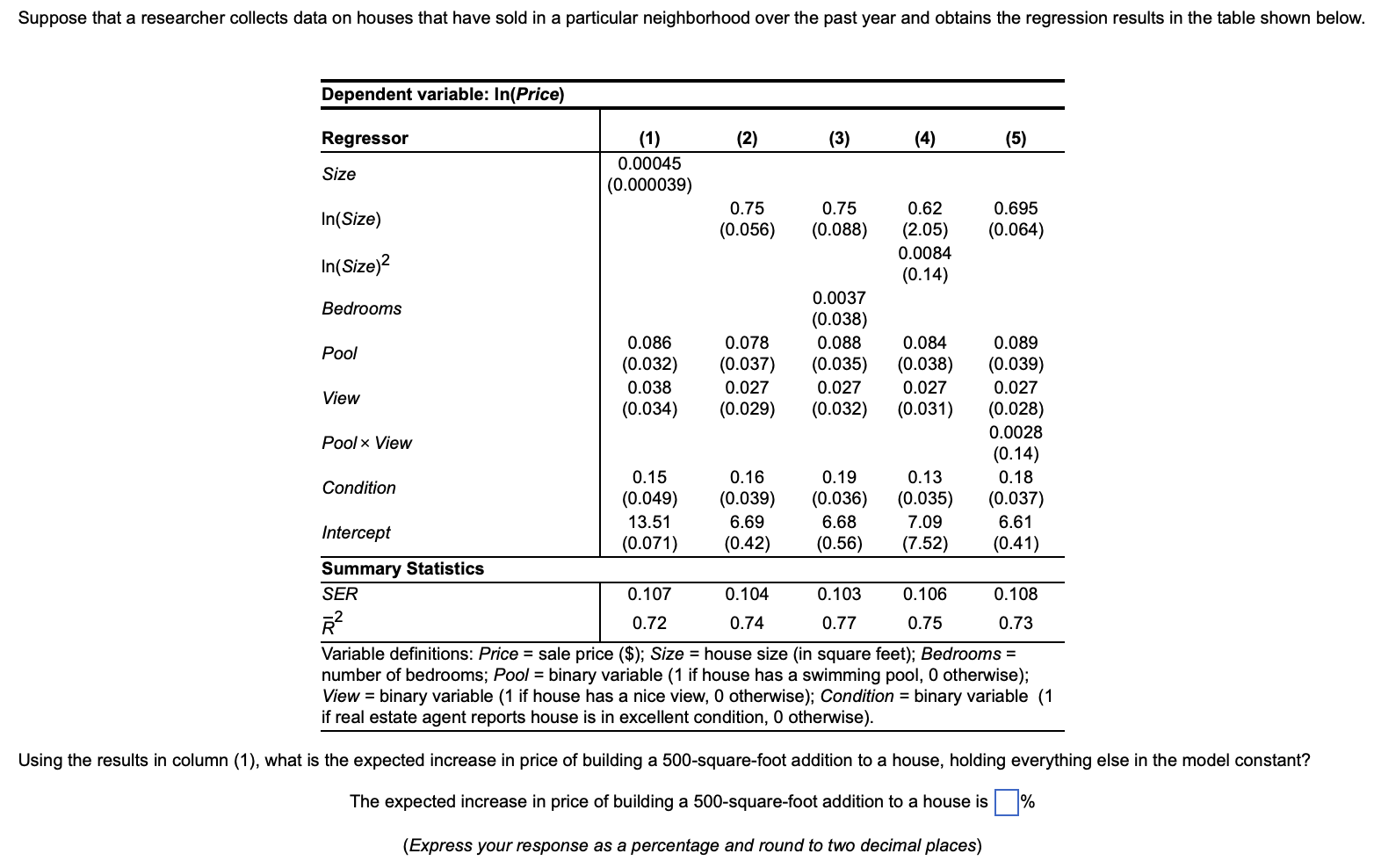 Solved Variable Definitions Price Sale Price Size Chegg