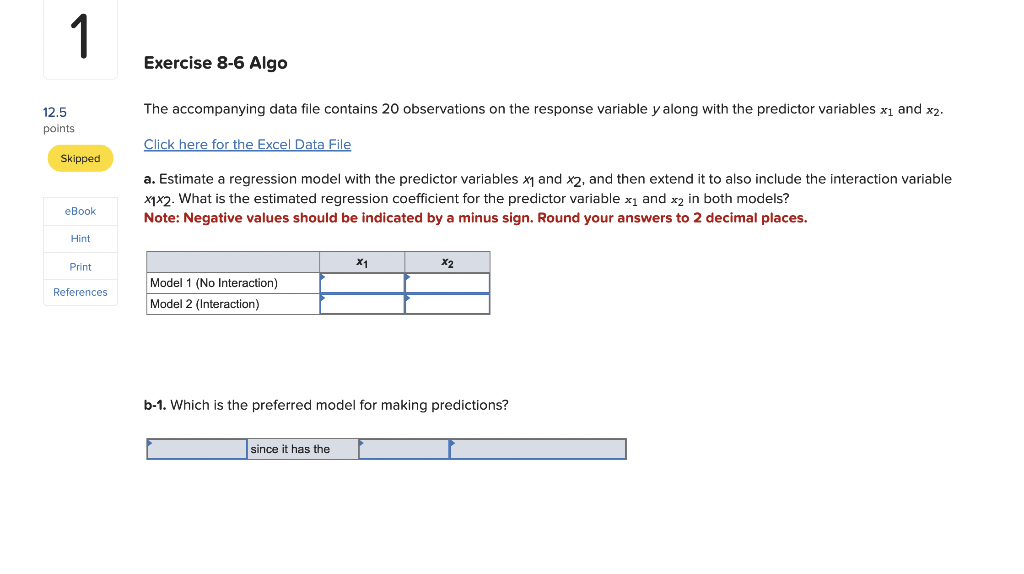 Solved The accompanying data file contains 20 observations | Chegg.com