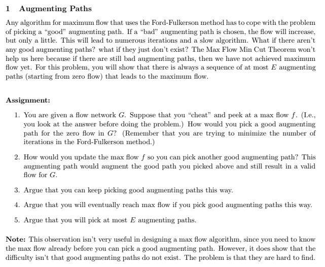 Solved 1 Augmenting Paths Any algorithm for maximum flow | Chegg.com