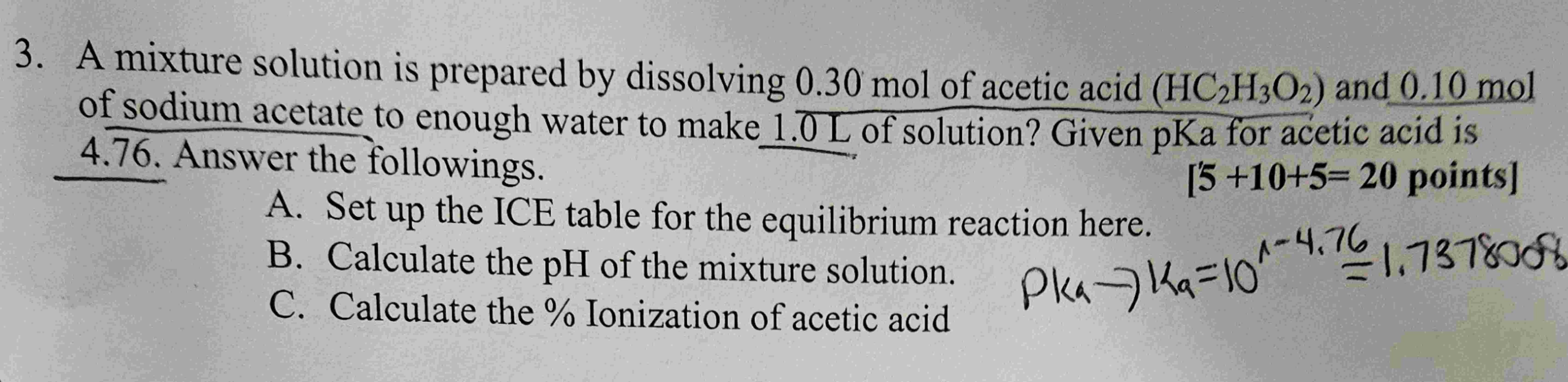 Solved A mixture solution is prepared by dissolving 0.30mol | Chegg.com