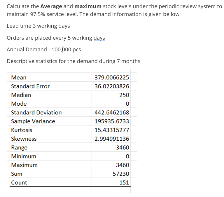 Solved Calculate the Average and maximum stock levels under | Chegg.com