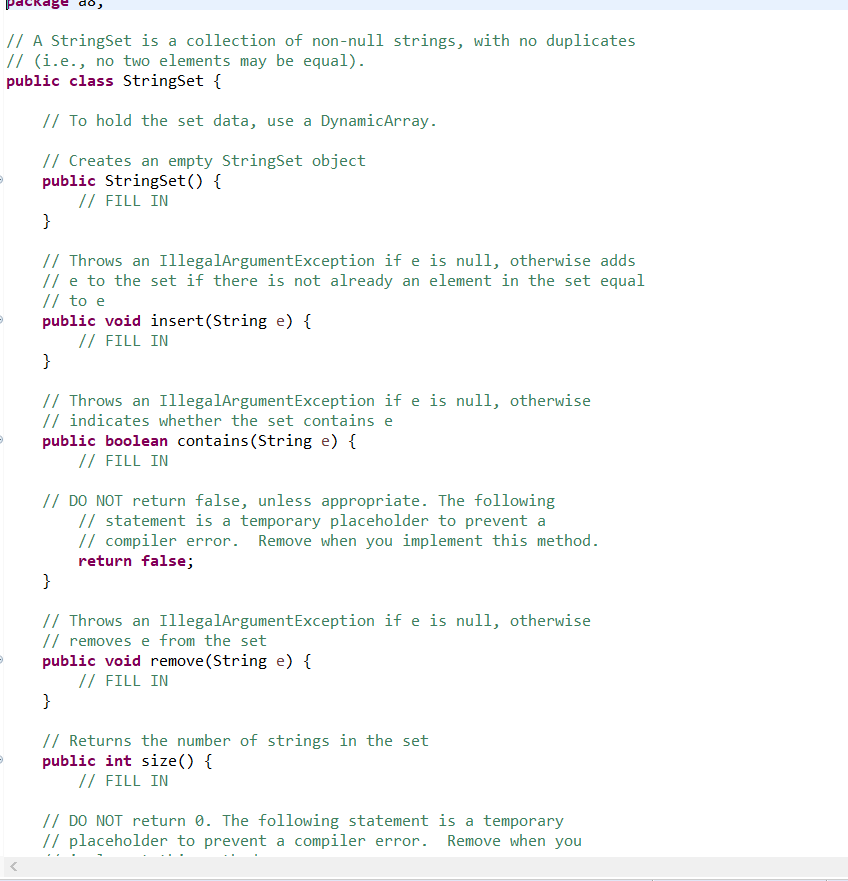 Solved Paekage do, // A StringSet is a collection of | Chegg.com