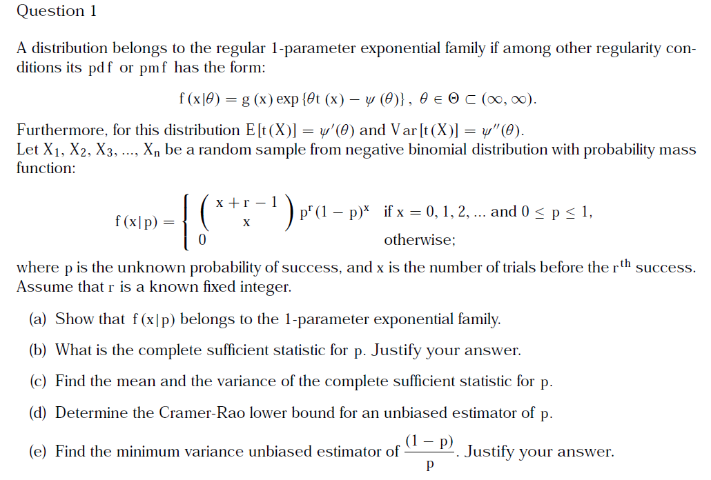Solved Question 1 A distribution belongs to the regular | Chegg.com