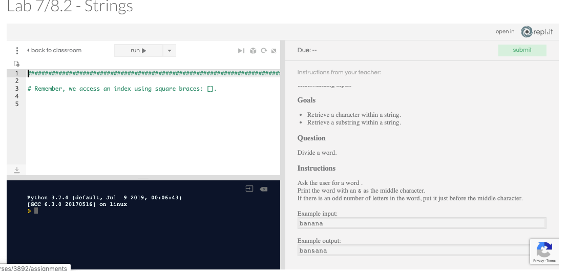 Solved Lab 7/8.2 - Strings open in replit back to classroom | Chegg.com