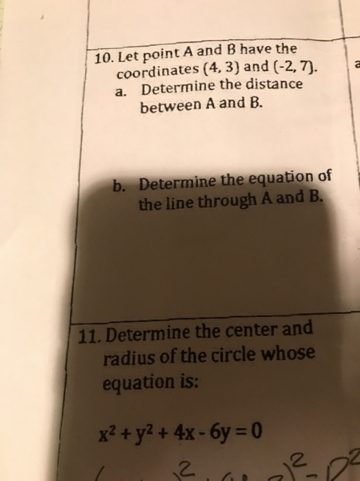 Solved 10. Let point A and B have the coordinates (4, 3) and | Chegg.com