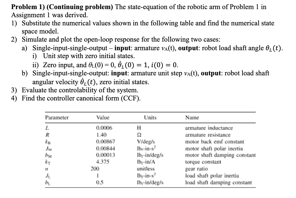 Solved Problem 1) (Continuing problem) The state-equation of | Chegg.com