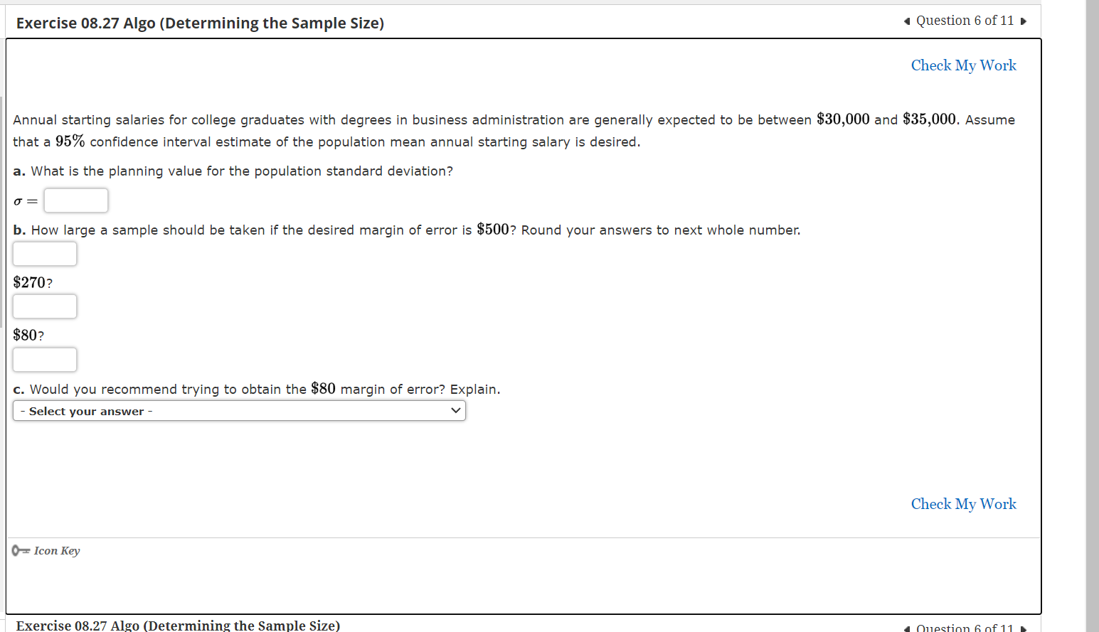 Solved Exercise 08.27 Algo (Determining the Sample Size)