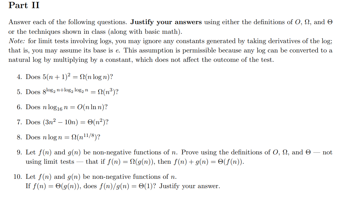 Solved Part II Answer each of the following questions. | Chegg.com
