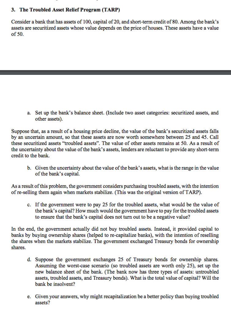Solved 3. The Troubled Asset Relief Program (TARP) Consider | Chegg.com