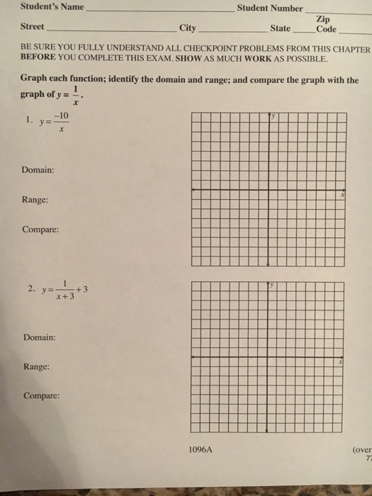 Solved Graph each function: identify the domain and range: | Chegg.com