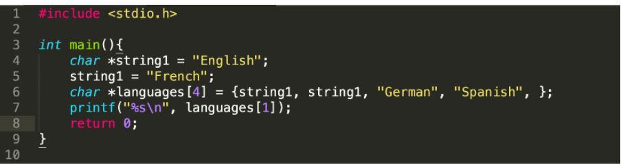 Solved #include 1 2 3 4 5 6 7 8 int main(){ char *string1 = | Chegg.com