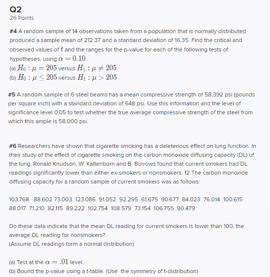 Solved Q2 26 Points 4 A Random Sample Of 14 Observations