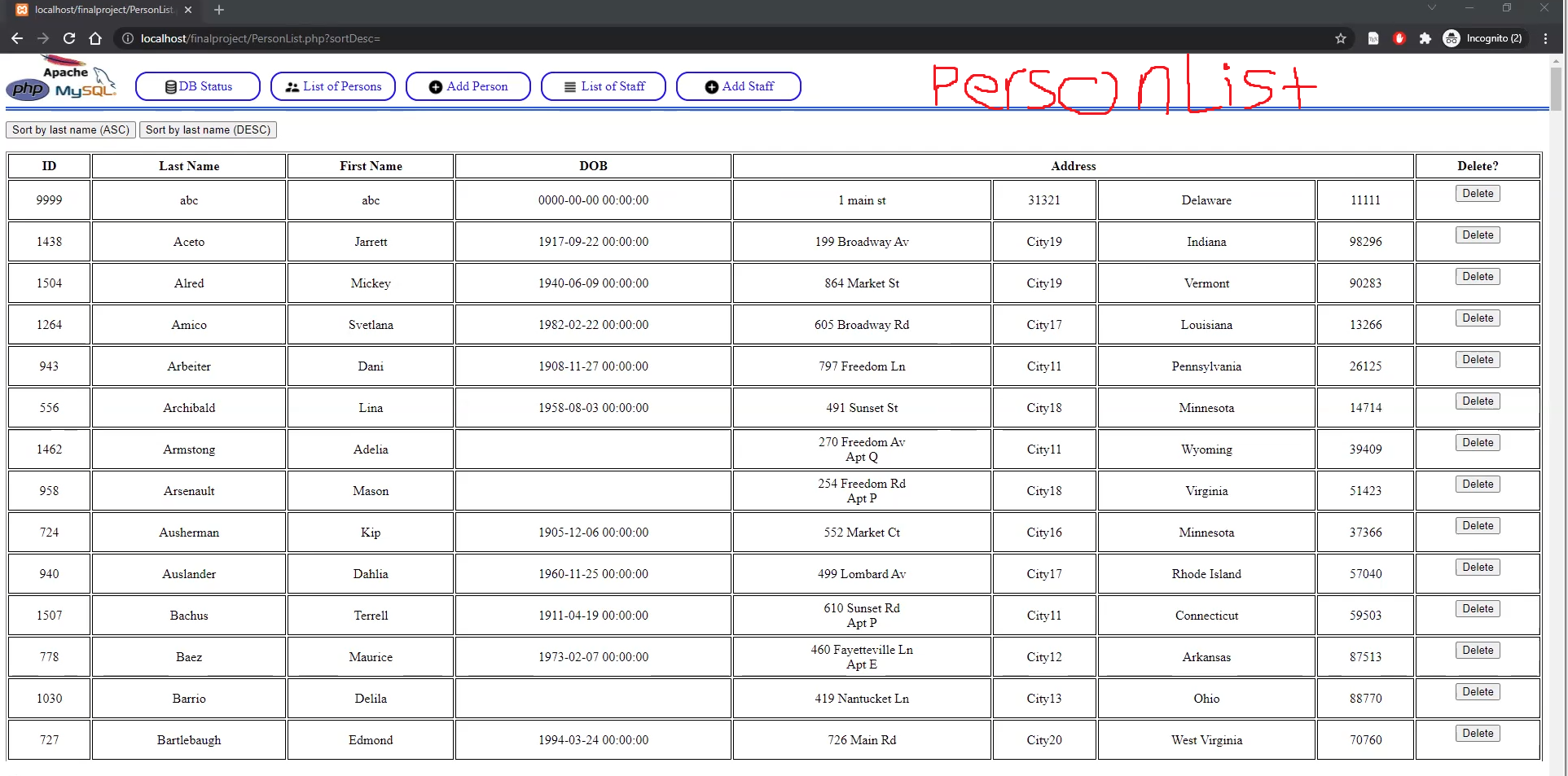 Complete the staffList.php such that it lists all | Chegg.com
