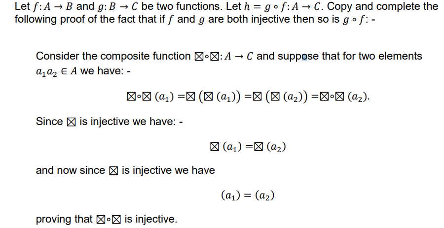 Solved Let f:A→B and g:B→C be two functions. Let h=g∘f:A→C. | Chegg.com