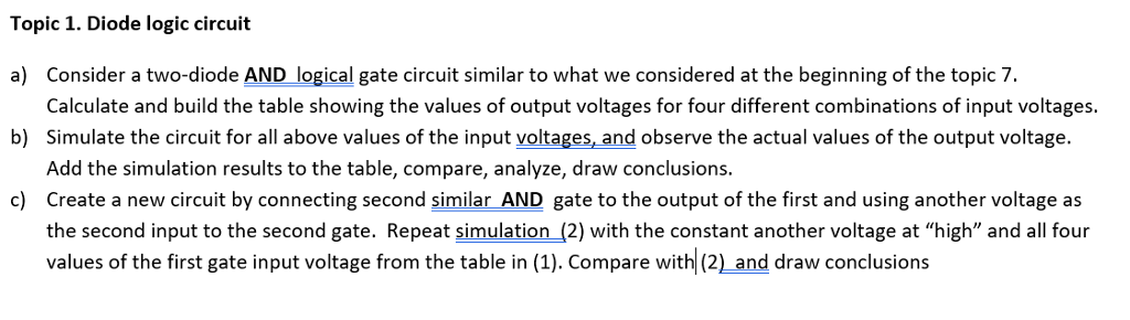 Solved Topic 1. Diode logic circuit a) Consider a two-diode | Chegg.com