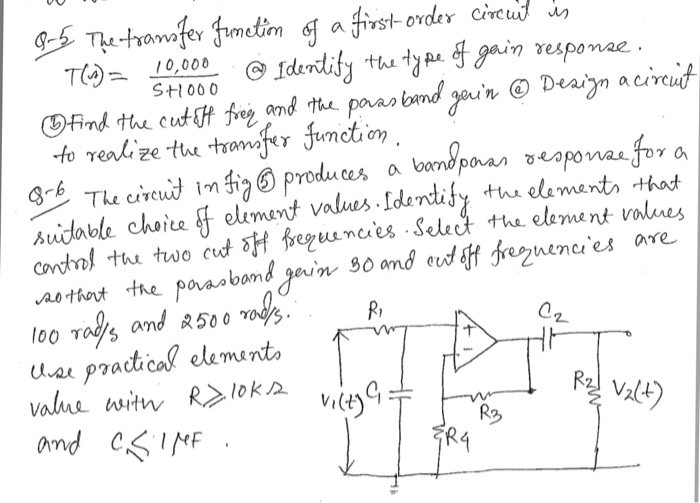 Solved The transfer function of a first order circuit is | Chegg.com