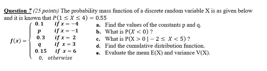 Solved Question 7 (25 points) The probability mass function | Chegg.com