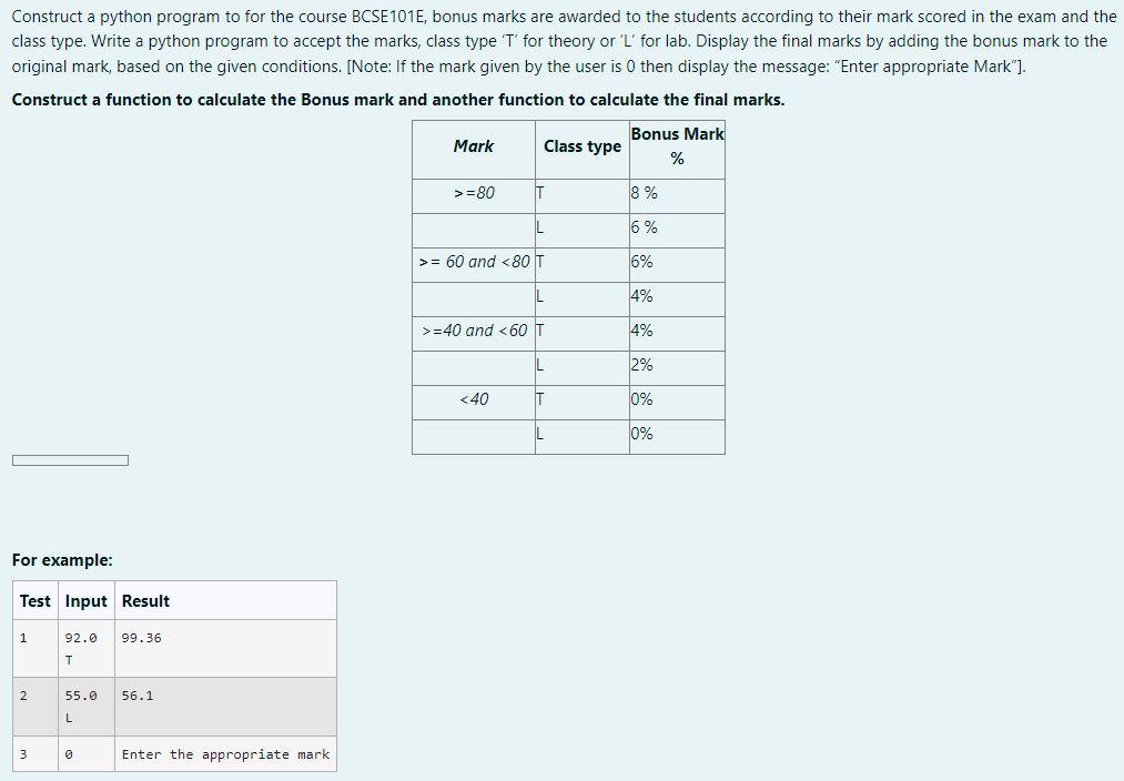 Solved Construct a python program to for the course | Chegg.com