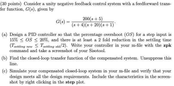 Solved (30 points) Consider a unity negative feedback | Chegg.com