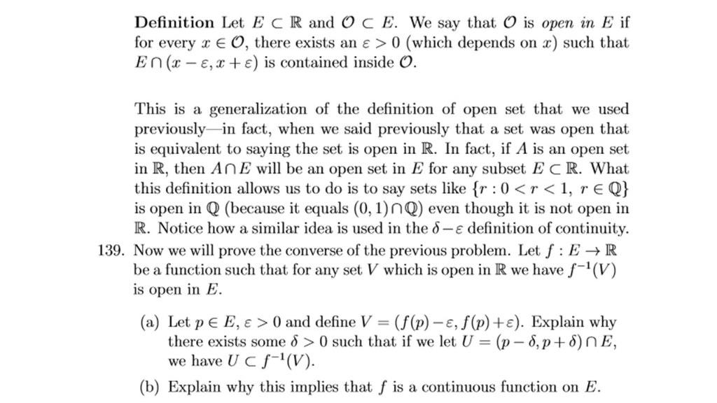 Solved Definition Let E CR and OcE. We say that O is open in | Chegg.com