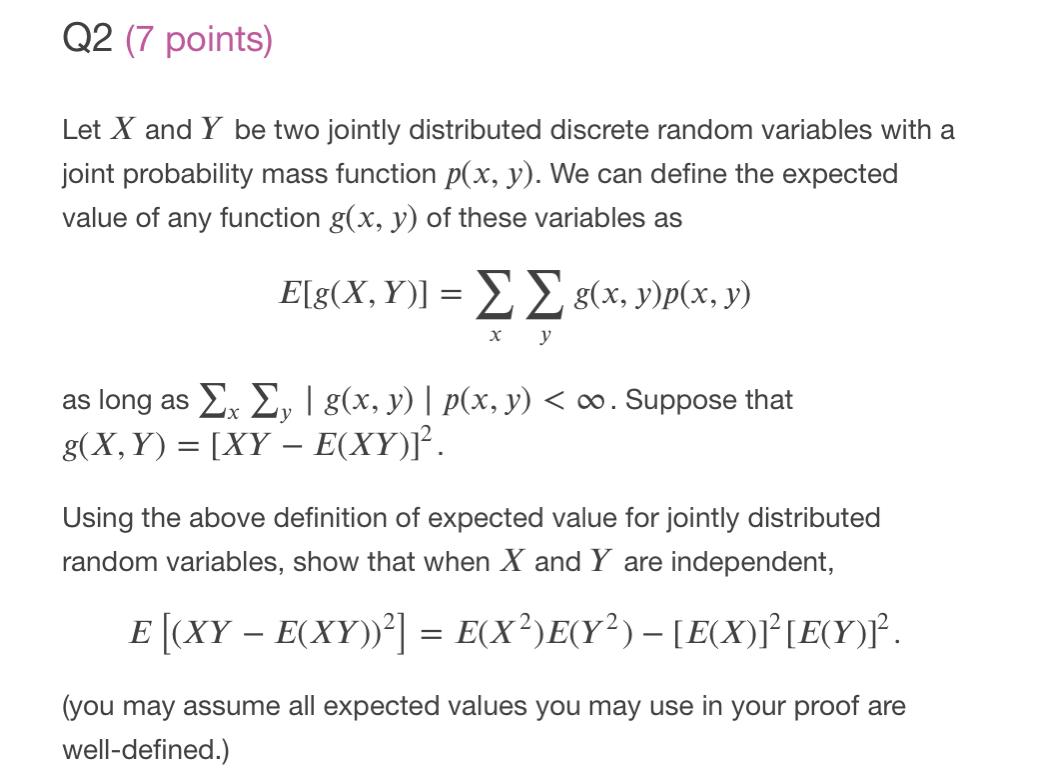 Solved Q2 (7 points) Let X and Y be two jointly distributed | Chegg.com