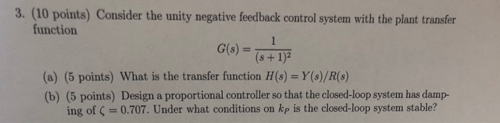 Solved 3. (10 points) Consider the unity negative feedback | Chegg.com